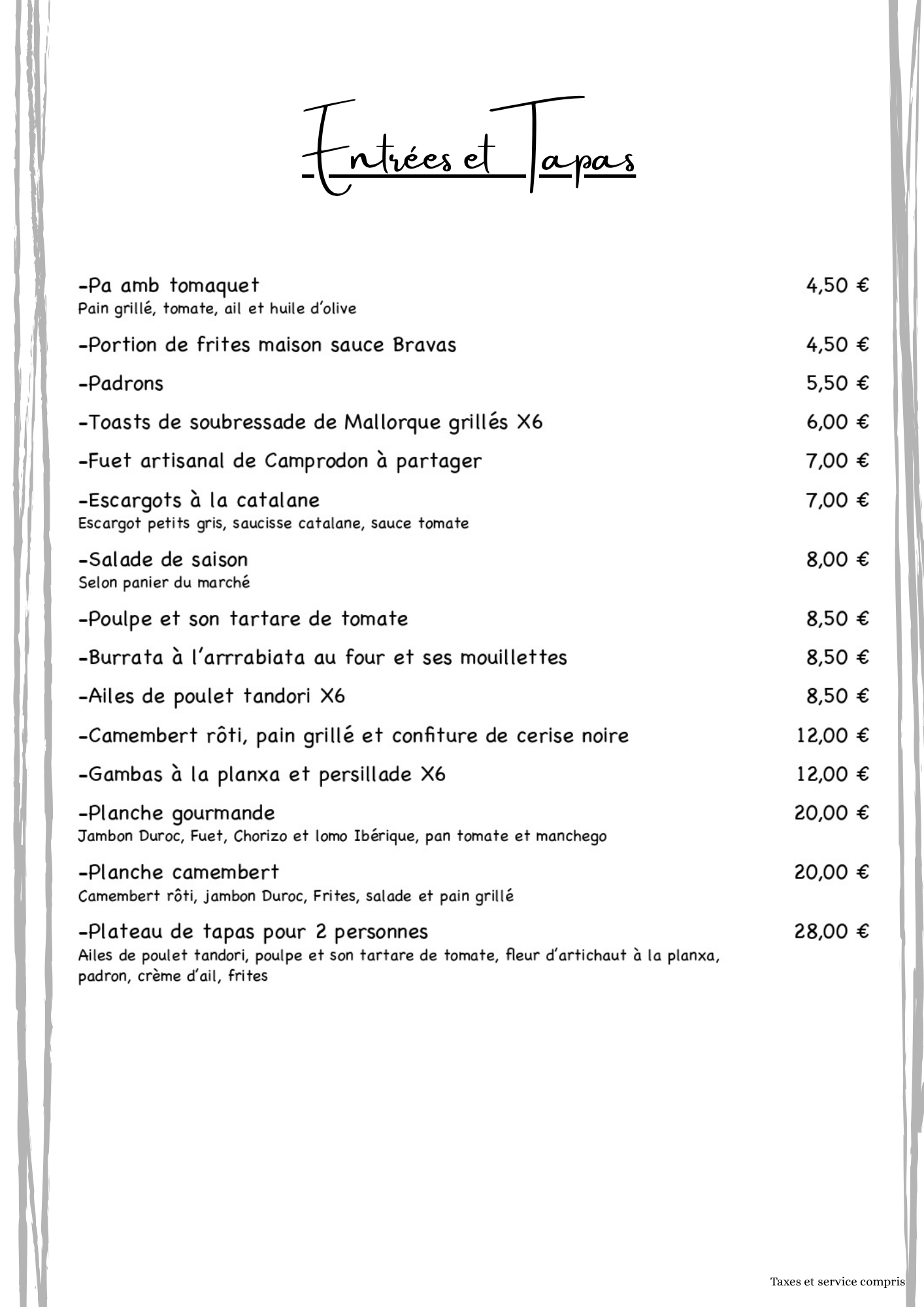 La carte de notre restaurant proche de Leucate | Contactez-nous
