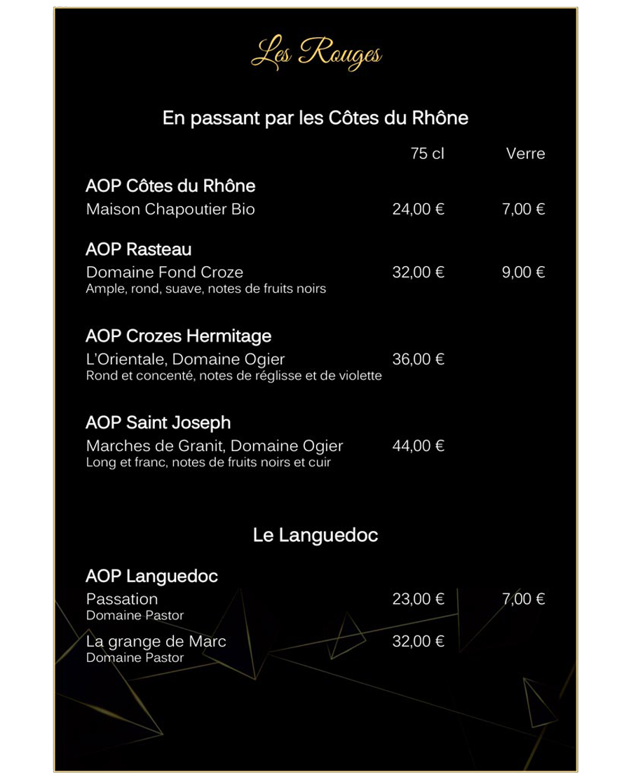 Le menu du Paddock à Grasse