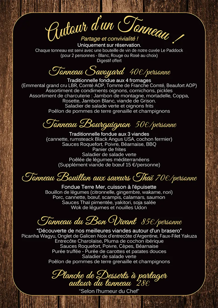 Le menu du Paddock à Grasse