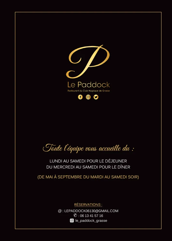 Le menu du Paddock à Grasse