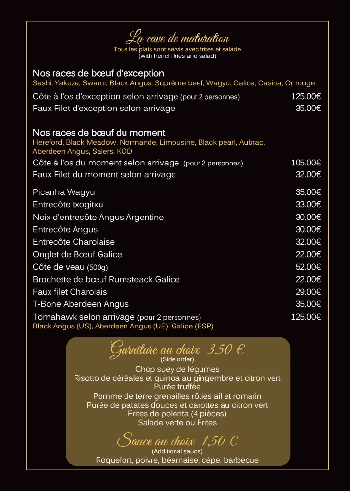 Le menu du Paddock à Grasse