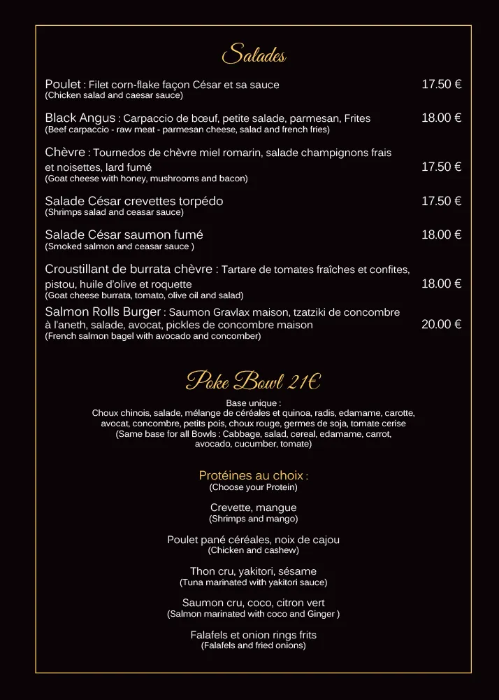 Le menu du Paddock à Grasse