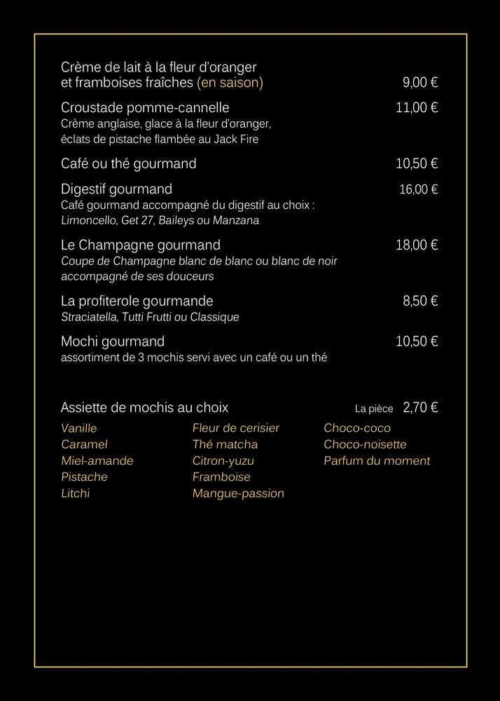 Le menu du Paddock à Grasse