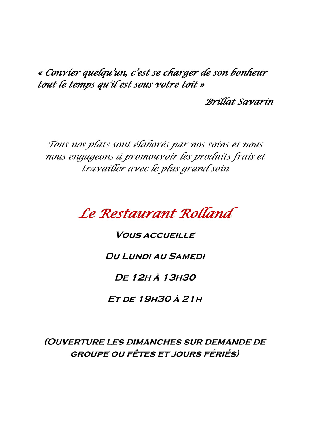 Nos cartes et nos prix (Les cartes) de Restaurant Rolland