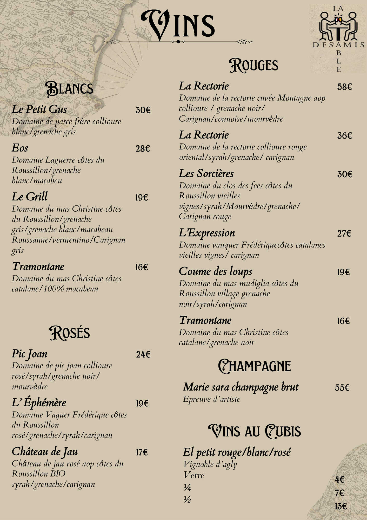 La carte de notre restaurant à Vernet-les-Bains – Contactez-nous